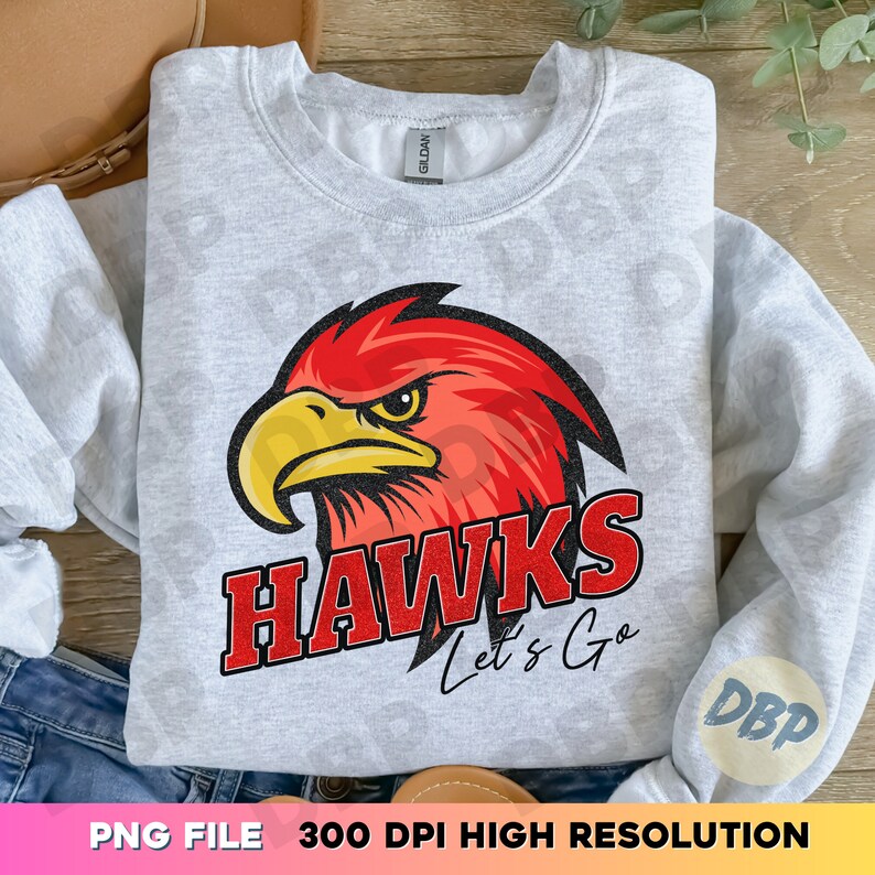 Let's Go Hawks PNG, Hawks Glitter Design, Sport Mascot PNG, Red Hawks Sublimation Download ...