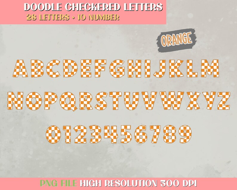Checkered Doodle Alphabets PNG, Retro Doodle Letters, Sublimation ...