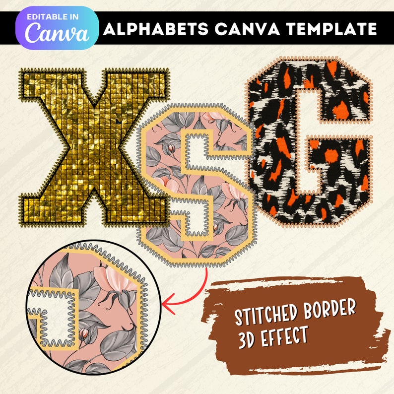 Stitch Alphabet Canva Template, Faux Embroidery Letters, Alphabet Frame ...