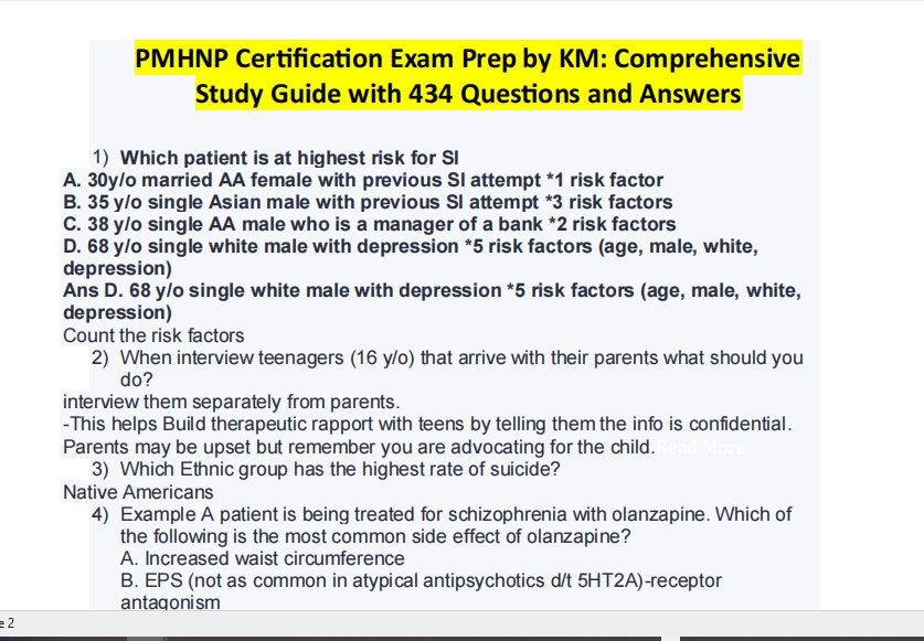 PMHNP Certification Exam Prep by KM Comprehensive Study Guide With 434 ...
