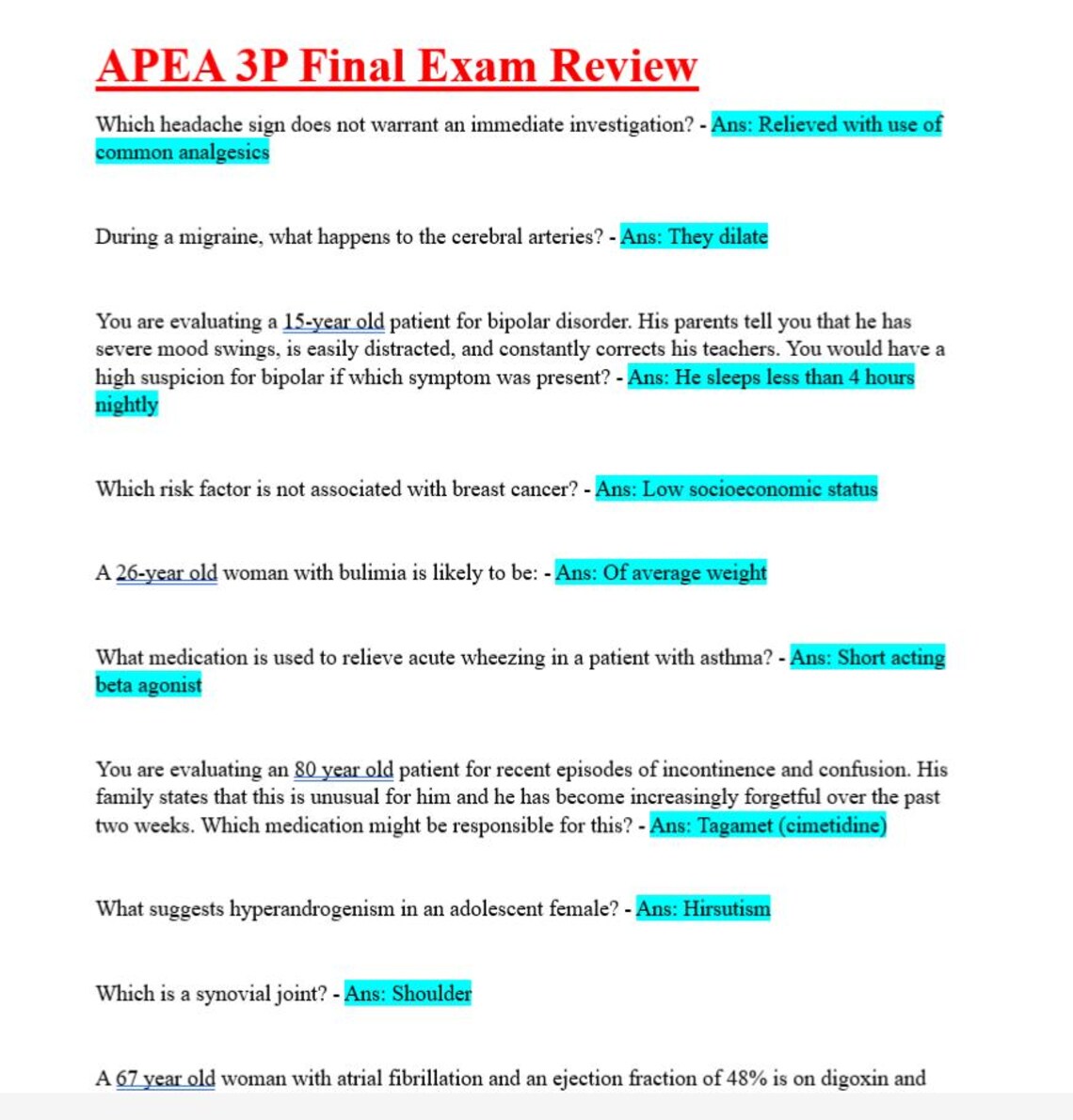 APEA 3P Final Exam Review Questions and Answers - Etsy