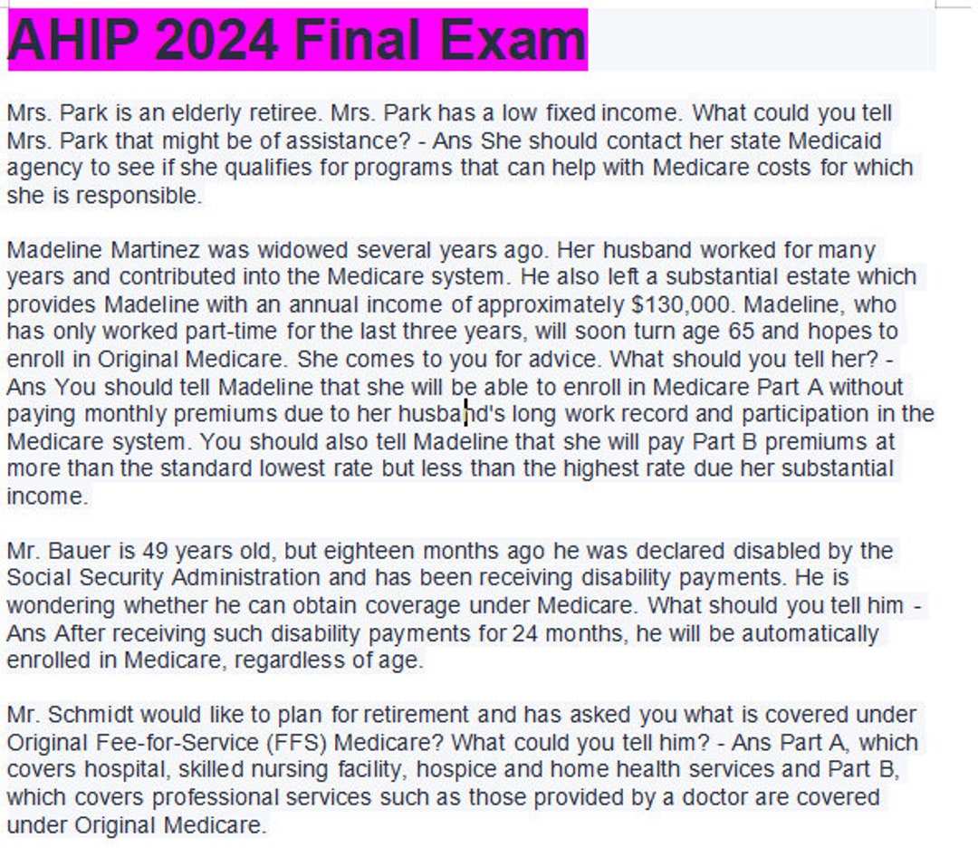AHIP 2024 Final Exam Questions and Answers - Etsy