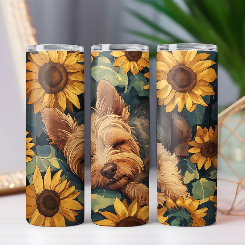Yorkie Sunflower Tumbler Wrap PNG, 20oz Skinny Tumbler Digital Download ...