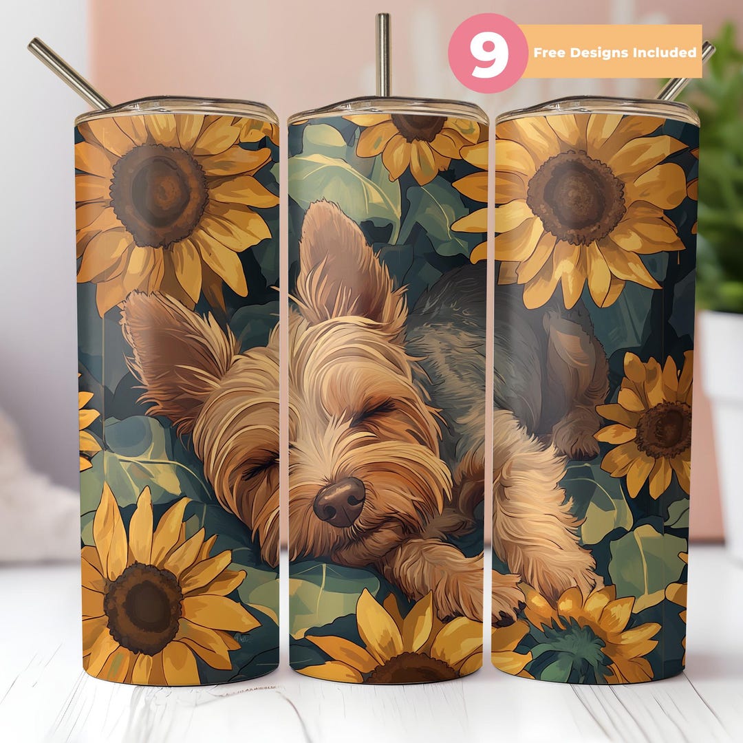 Yorkie Sunflower Tumbler Wrap PNG, 20oz Skinny Tumbler Digital Download ...
