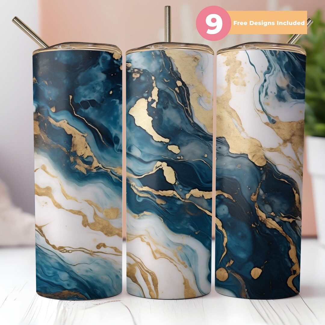 Blue, Gold Marble Tumbler Wrap PNG, 20oz Skinny Tumbler Digital ...