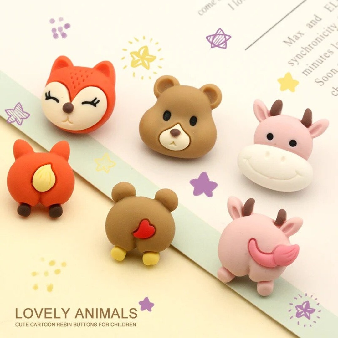 Colorful Cute Buttons Charming Forest Friends 6pc Resin Animal Buttons ...