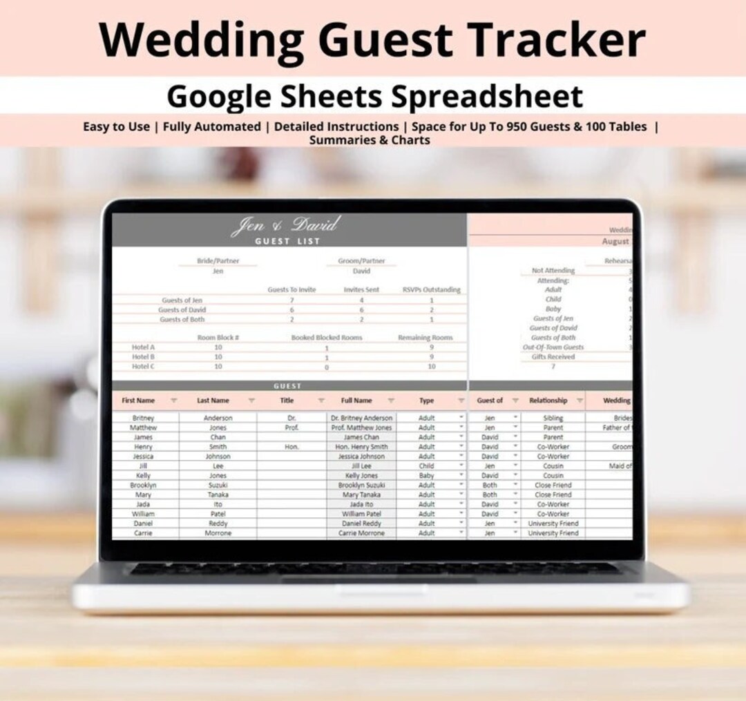 Wedding Guest List Tracker Planner Google Sheets Spreadsheet Track ...