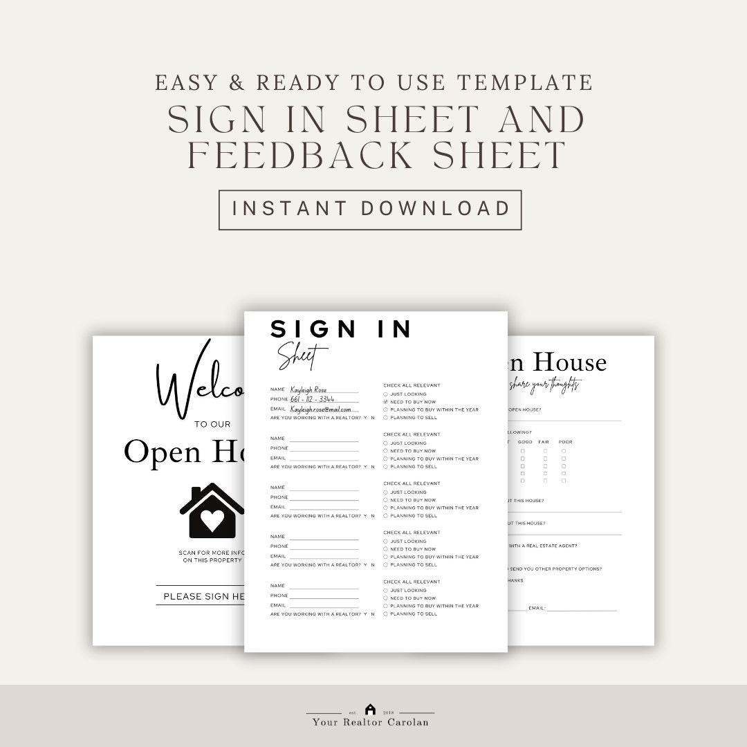 Open House Sign-in Sheet Template - Etsy