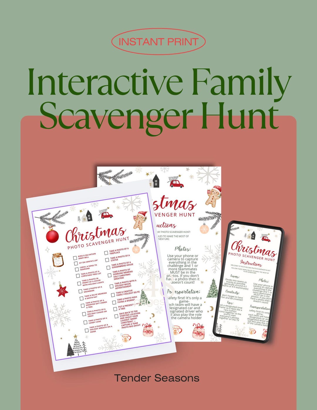 Christmas Photo Scavenger Hunt | Family Holiday Game Printable | Fun ...