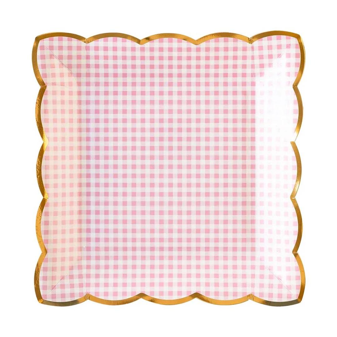 Pink Gingham Paper Plates With Gold Scalloped Edge - Etsy