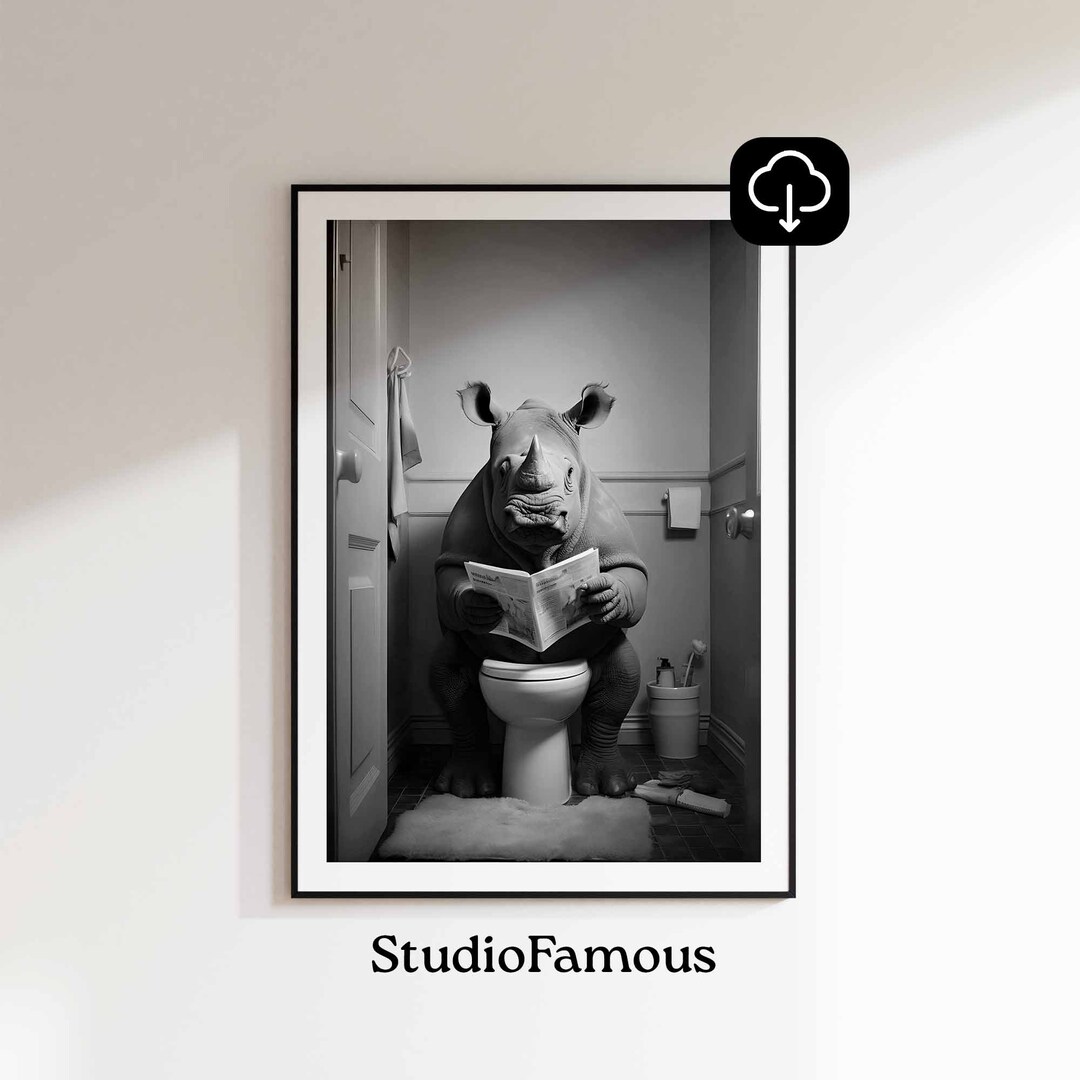 Animal Bathroom Poster, Funny Bathroom Wall Art, Rhino Poster Print ...