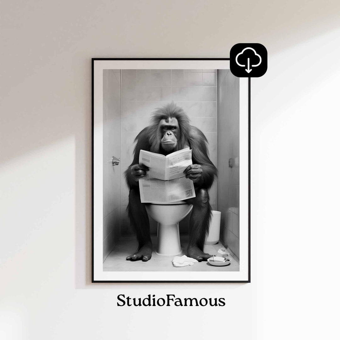 Animal Bathroom Poster, Funny Bathroom Wall Art, Monkey Poster Art ...