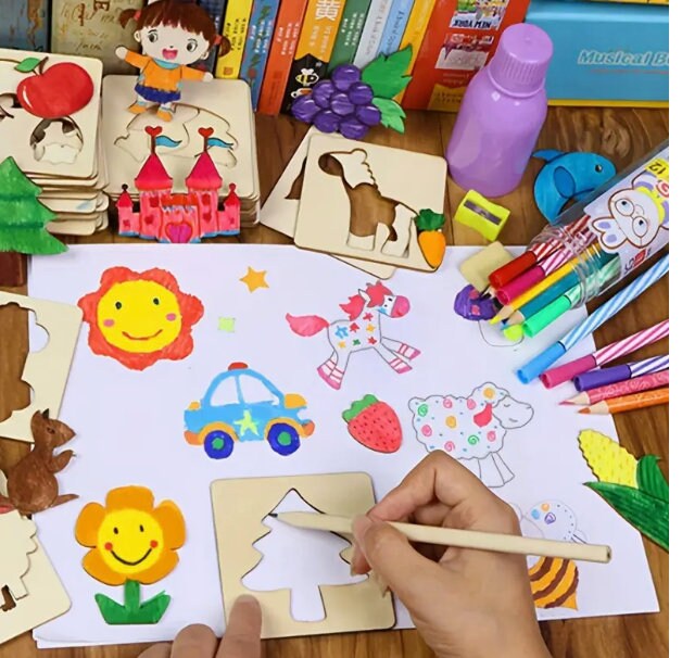 Wooden DIY Drawing Template Templates, Children's Drawing Template ...