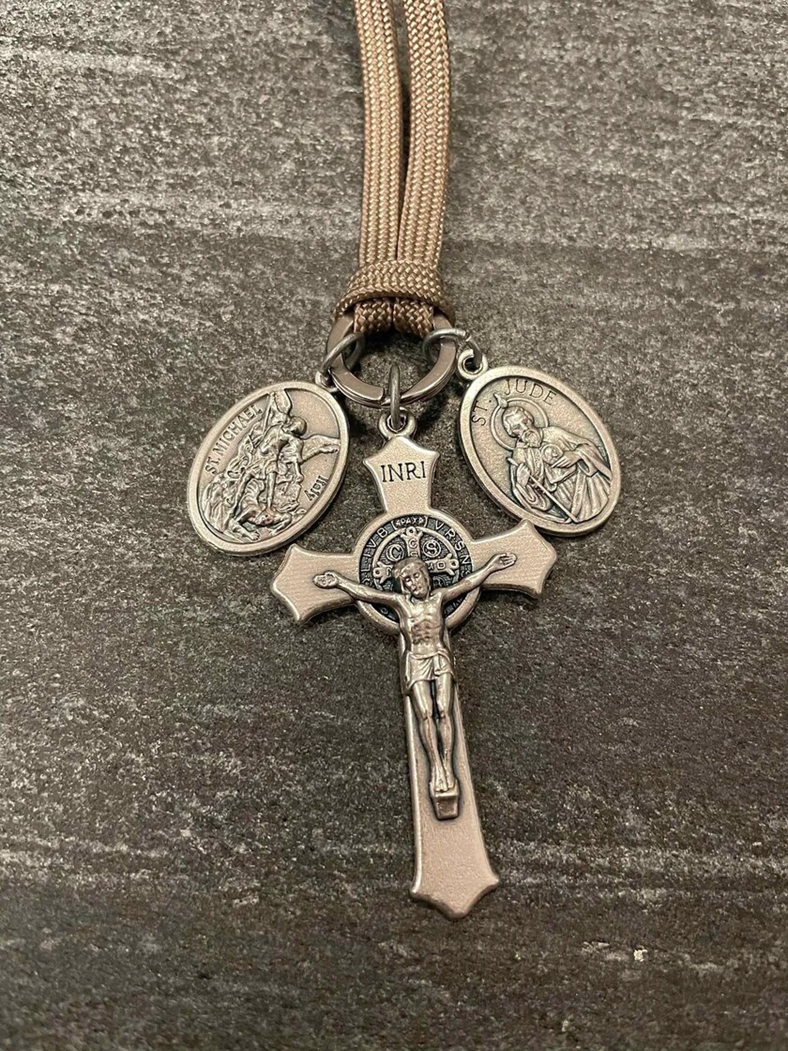 Crucifix With Saint Medals Paracord Necklace Catholic Sacramental St ...