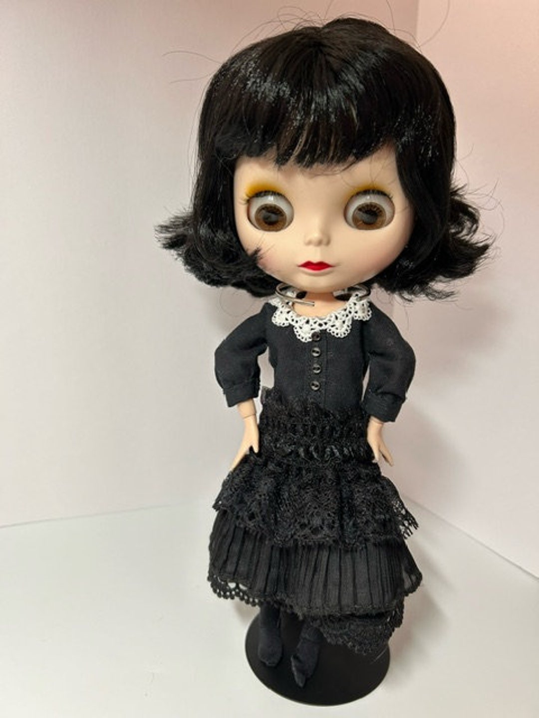 Blythe Type Doll Black, Goth, Wednesday Style Dress. Lace and Ruffles ...