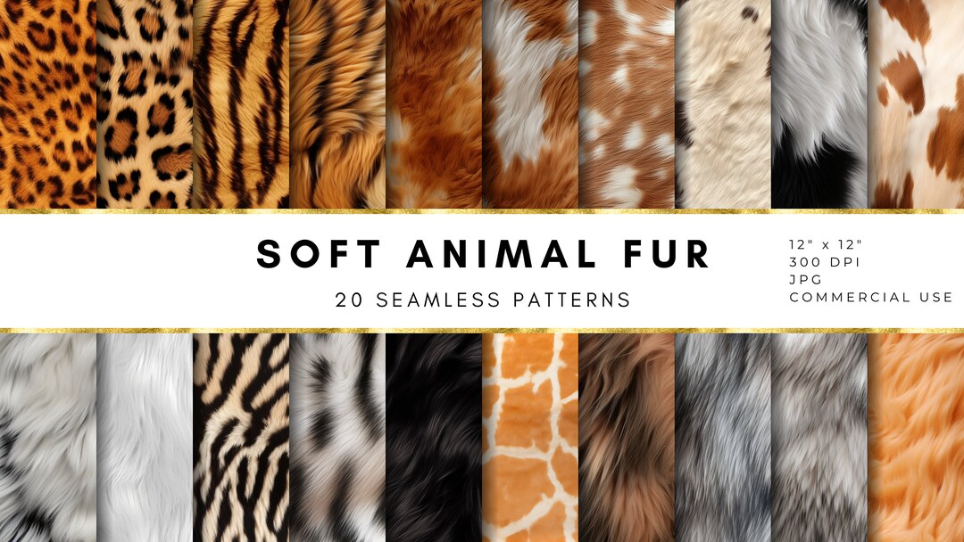 20 Soft Animal Fur, Digital Paper, Scrapbooking, Commercial Use, 12"x12 ...