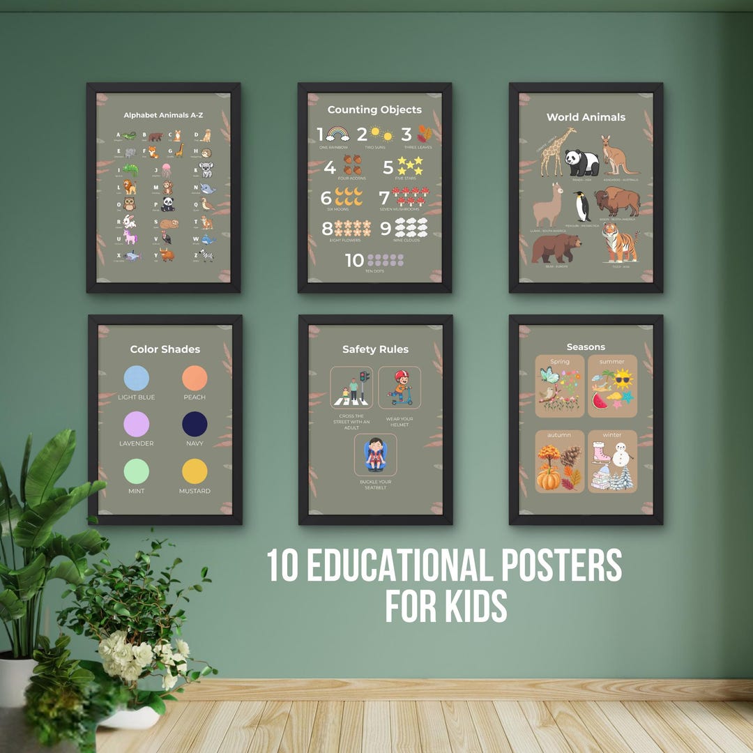 10 Educational Posters Bundle | Alphabet, Numbers, Animals, Seasons ...