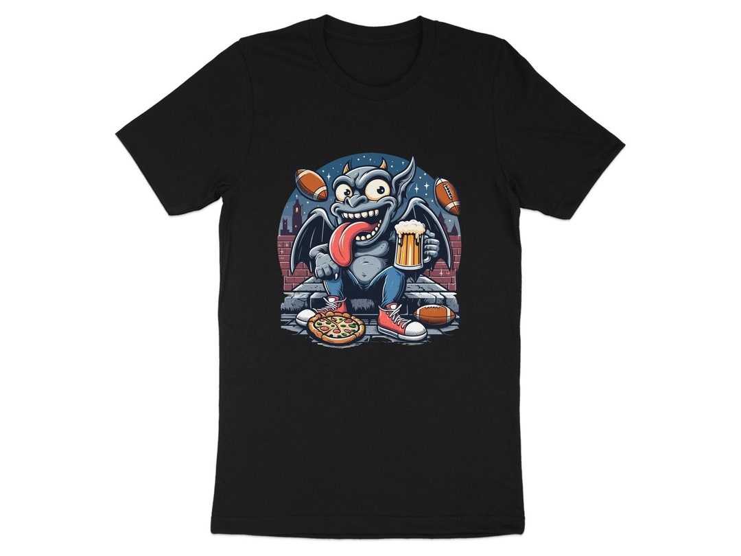 Gargoyle Drinking Beer Cartoon, Funny Pizza Football Design, Halloween ...