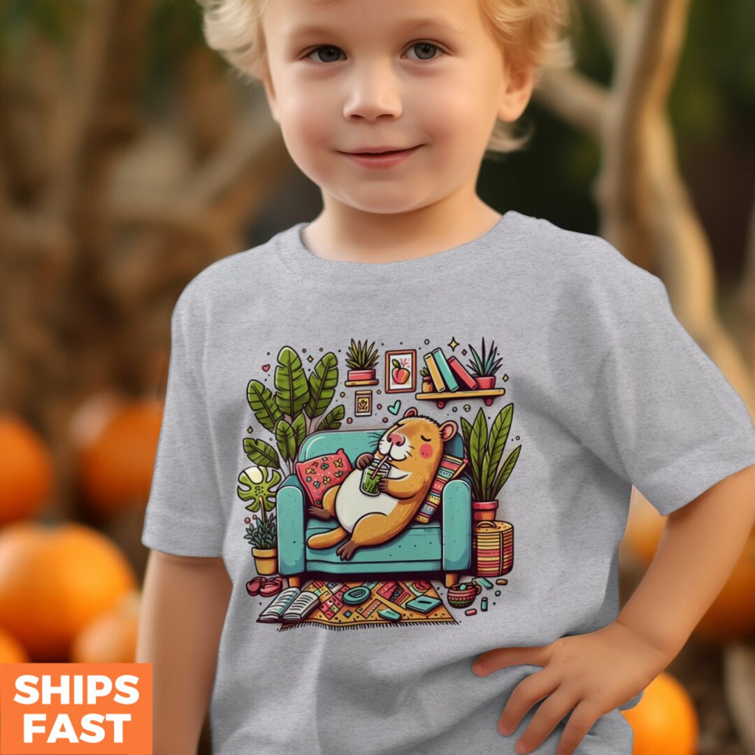 Cute Hamster Drinking Juice Relaxing on Couch Graphic Kids T-shirt for ...