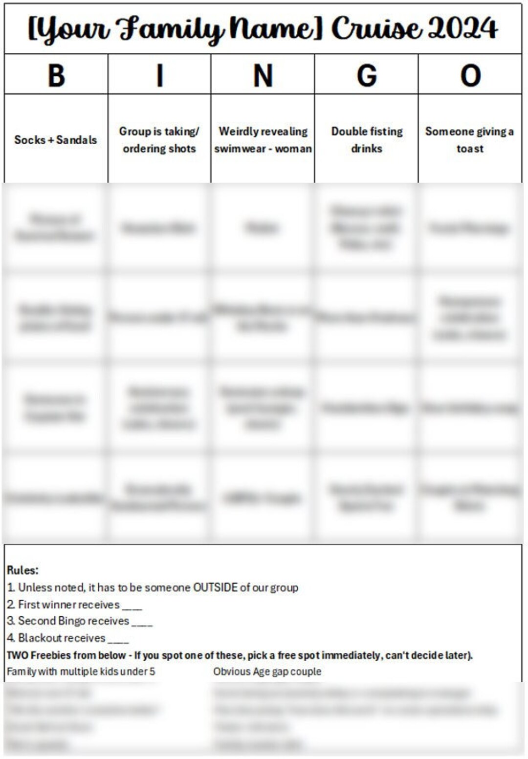 Customizable Funny Bingo Card for Families or Parties - Etsy