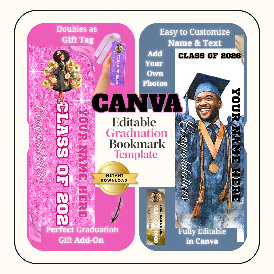 Editable Graduation Bookmark Template Canva, Gift Tag Template Class of ...