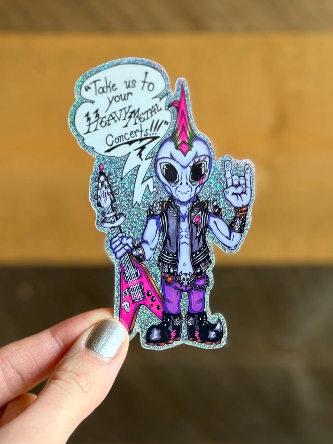 Heavy Metal Rocker Alien Sticker: Pixie Dust Vinyl Sticker, Original ...