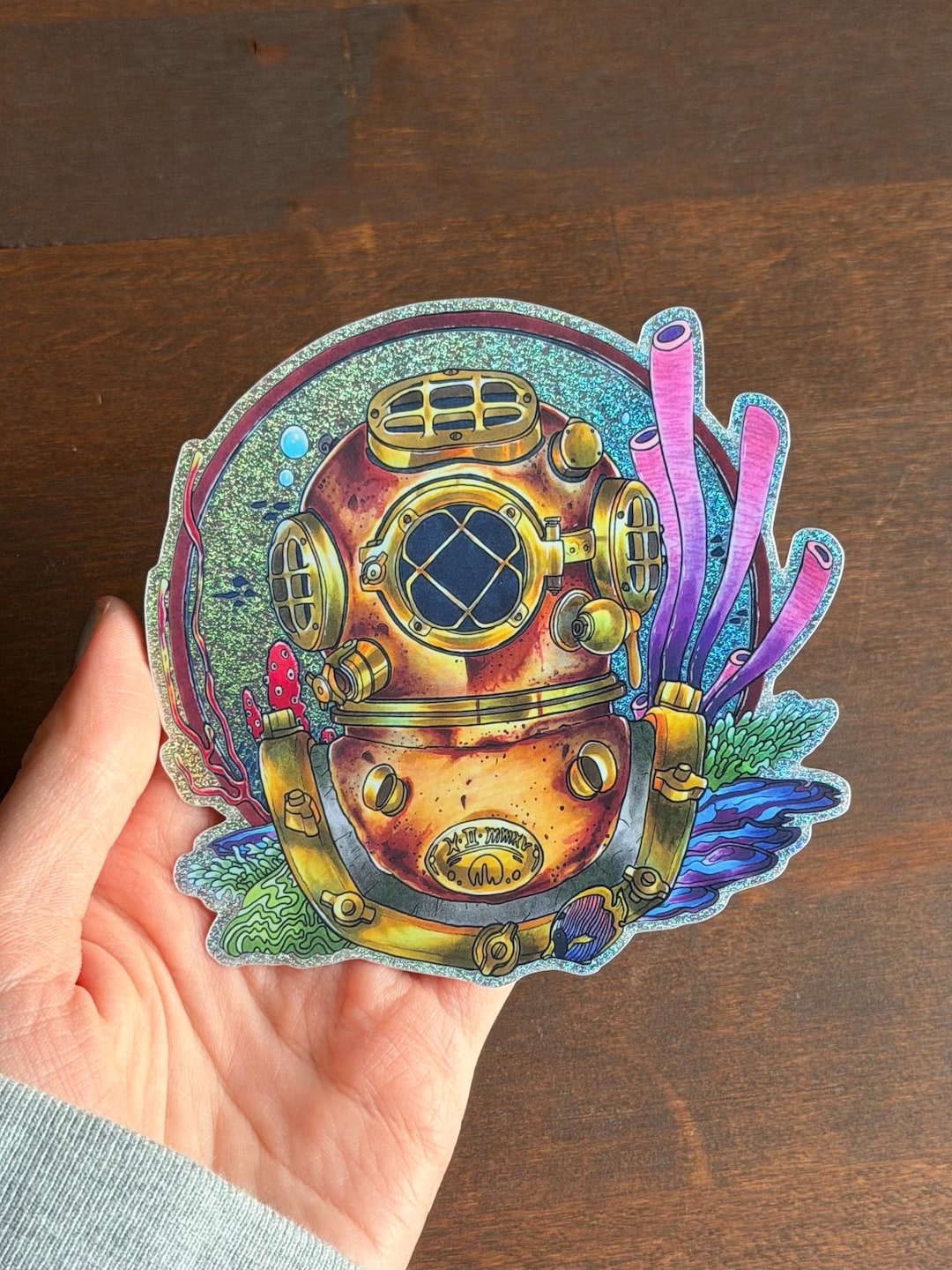 Deep Sea Diver Helmet Sticker: Pixie Dust Vinyl Sticker, Original ...