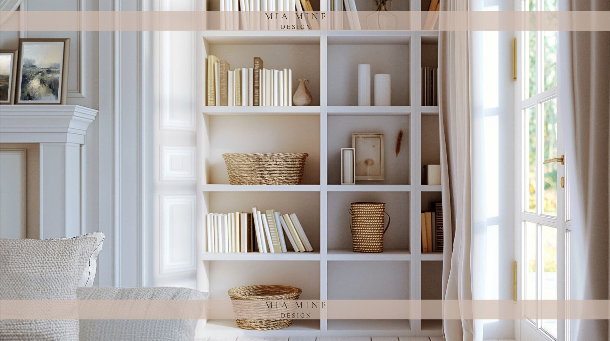 White Bookshelf Zoom Background Bright Natural Light Virtual Work From ...