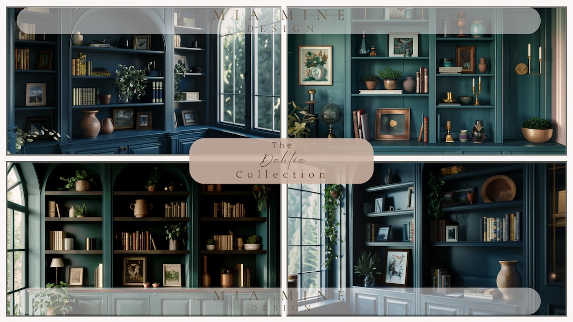 Dark Office Bookshelf Virtual Background Bundle | 7 Digital Zoom ...