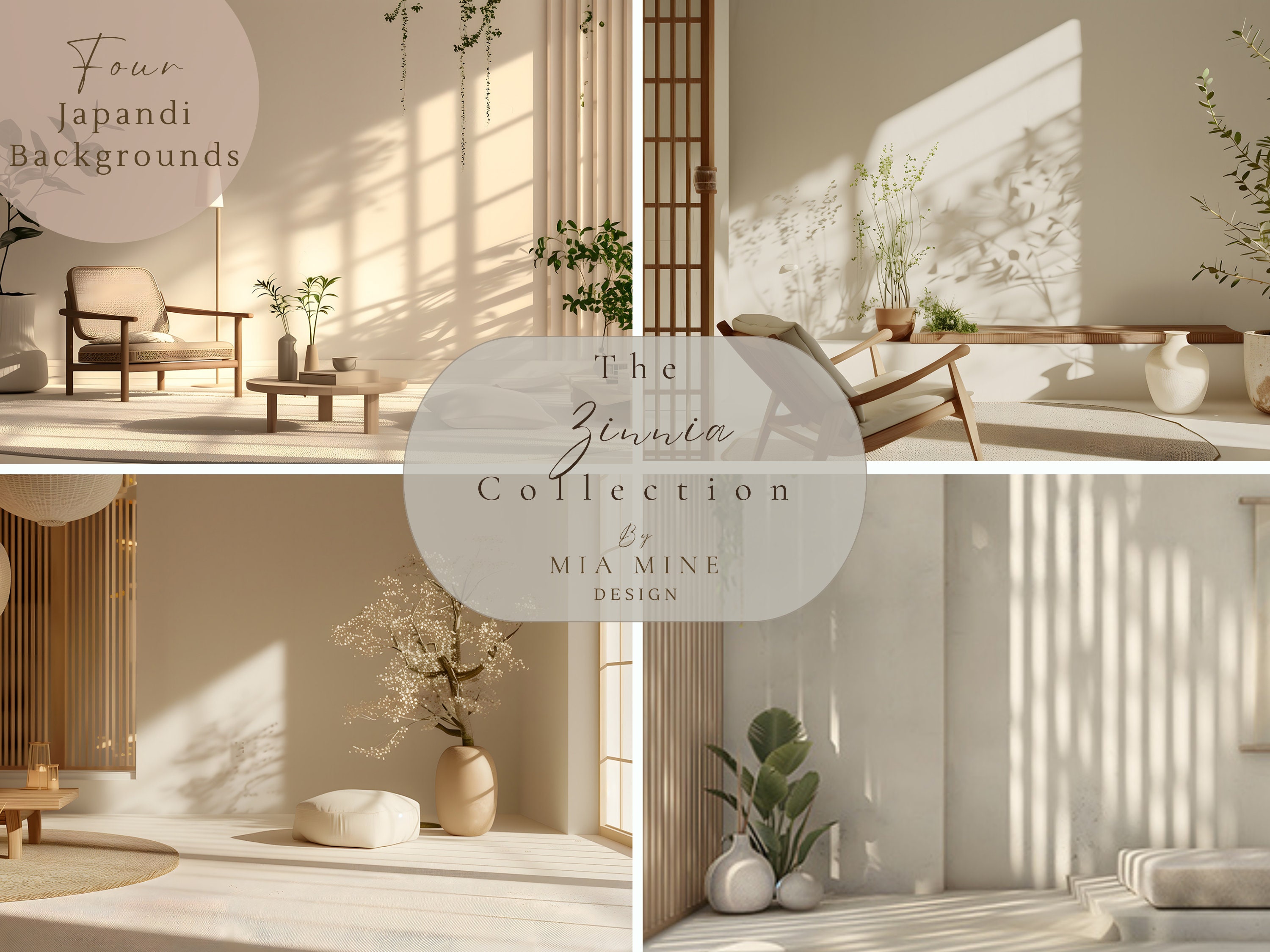 Virtual Office Background Bundle | Four Japandi Zen Chic Spaces | Wabi ...