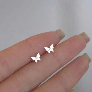 Sterling Silver Butterfly Stud Earrings, S925 Butterfly Earrings, Tiny Silver Stud ...