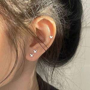 Sterling Silver Butterfly Stud Earrings, S925 Butterfly Earrings, Tiny Silver Stud ...