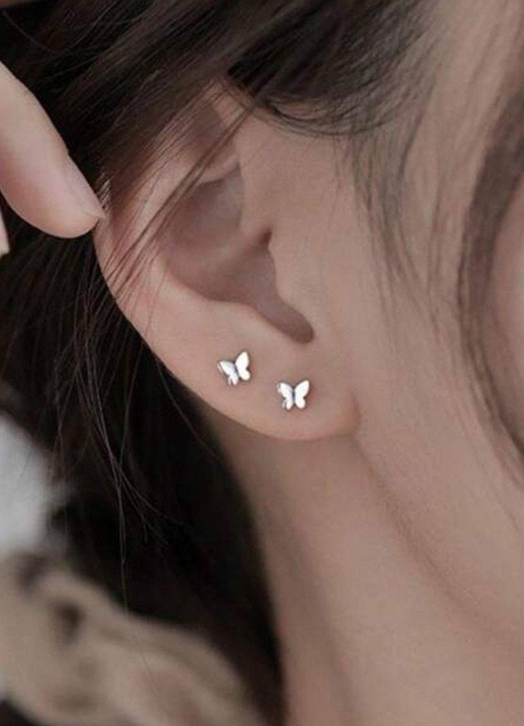 Sterling Silver Butterfly Stud Earrings, S925 Butterfly Earrings, Tiny Silver Stud ...