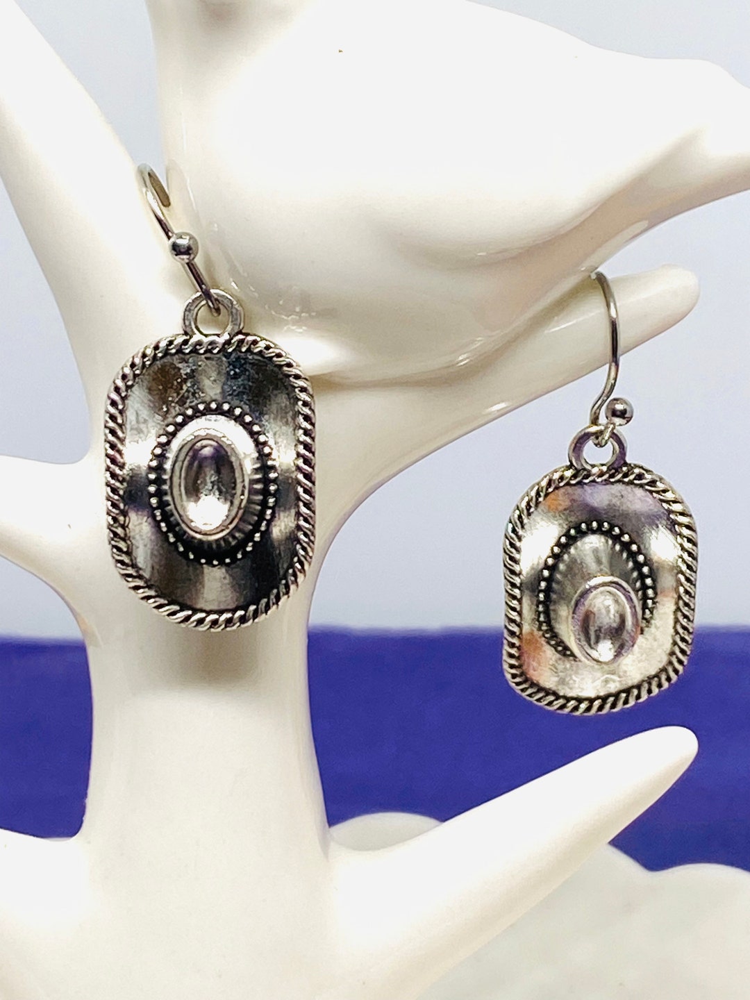 WESTERN Silver Cowboy Hat Earrings, Country Cowgirl Earrings, Dangle ...