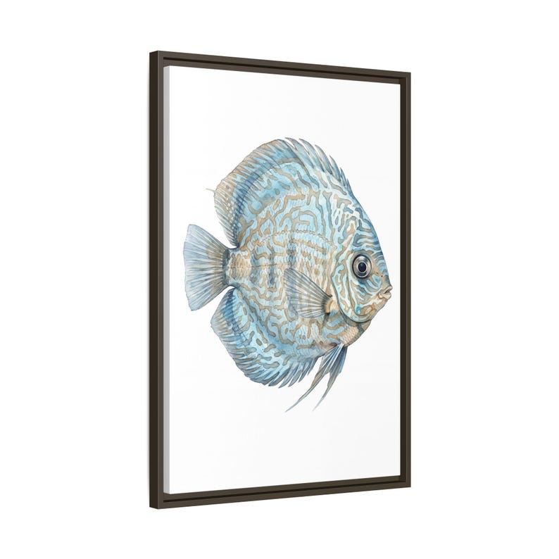 Abstract Blue Discus Fish Canvas Matte Framed Wall Art | Coastal ...