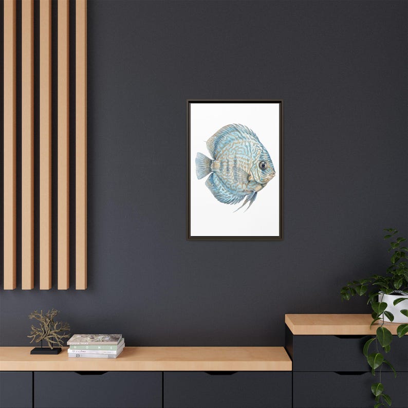 Abstract Blue Discus Fish Canvas Matte Framed Wall Art | Coastal ...