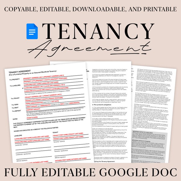 Tenancy Agreement Template - Etsy
