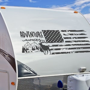 Camper RV Decal American Flag Compass Vinyl Graphics, Elk Adventure ...