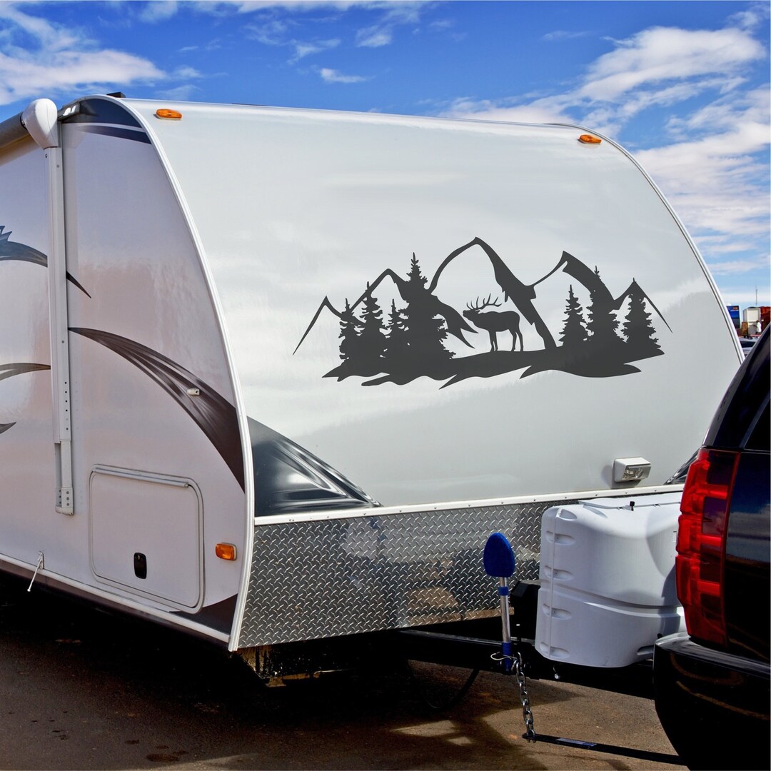 RV Camper Decal, Deer in Forest, Mountain Vinyl Graphics - Etsy