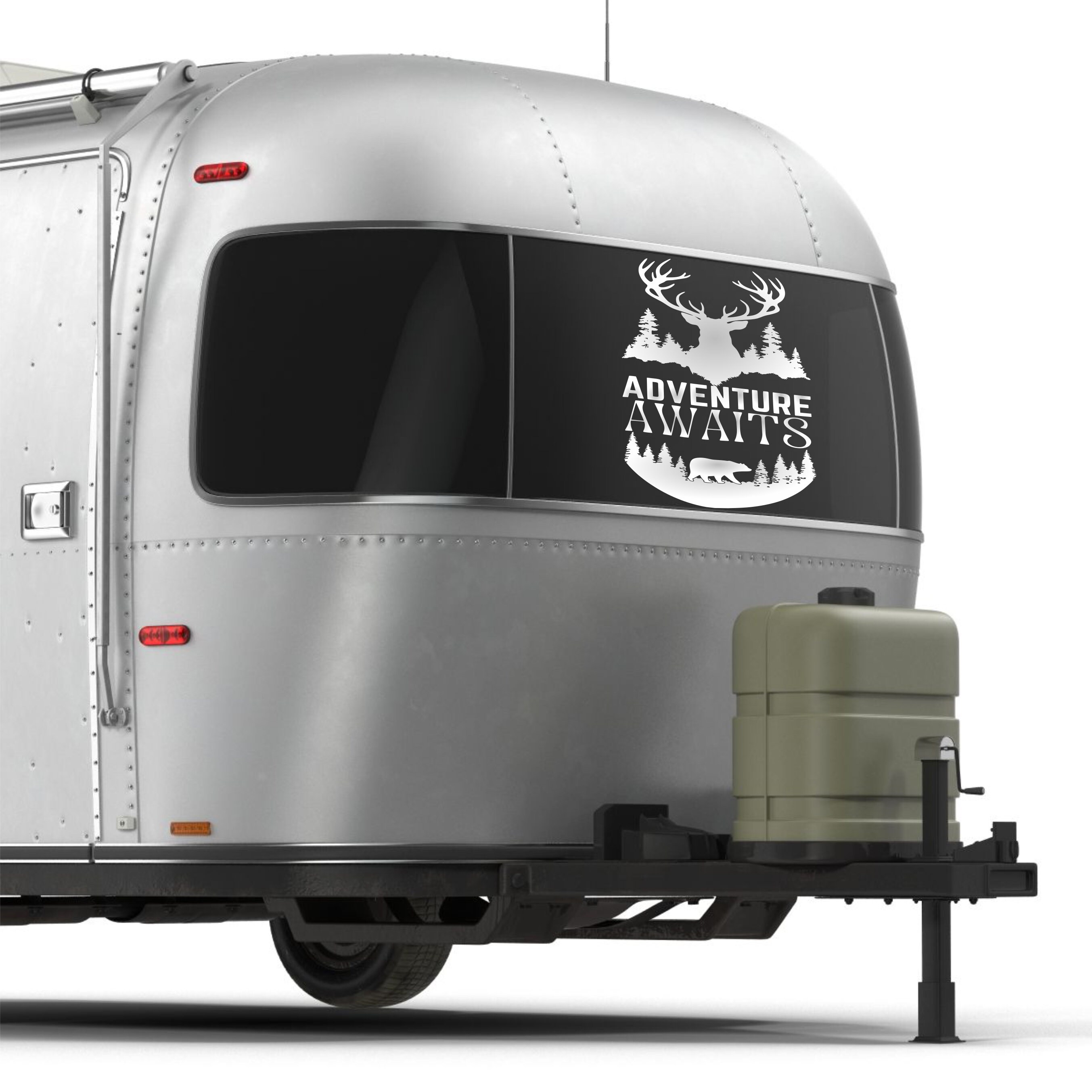Adventure Awaits Camper RV Decal. Whitetail Deer, Forest Sticker, Bear ...