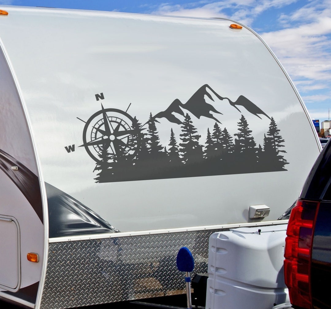 Camper RV Decal Whitetail Deer Compass Graphics, Forest Sticker ...