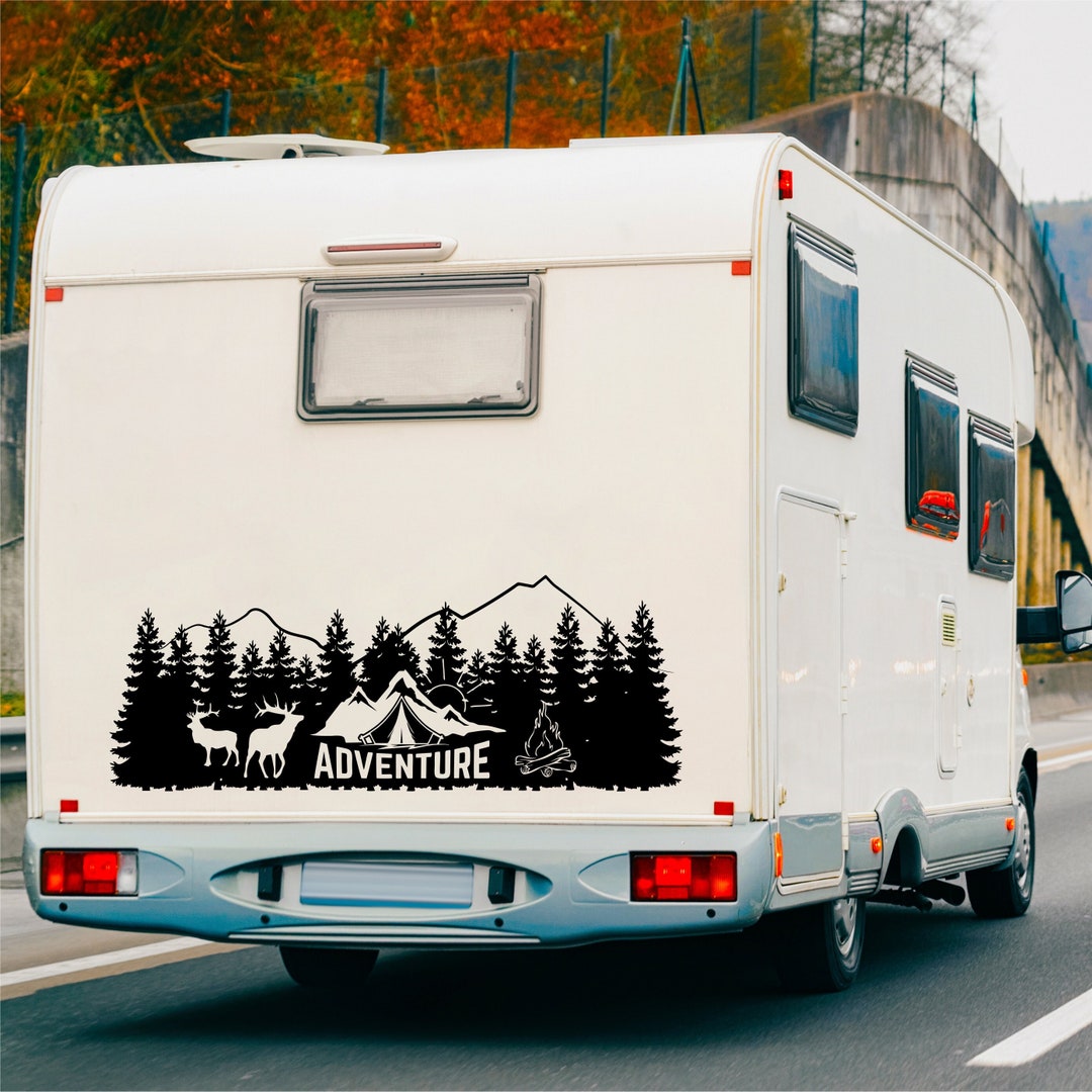Adventure Awaits Camper RV Decal. Whitetail Deer, Forest Sticker ...