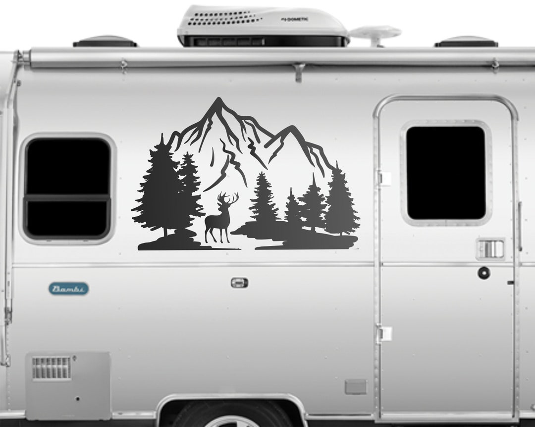 Adventure Awaits Camper RV Decal. Whitetail Deer, Forest Sticker ...