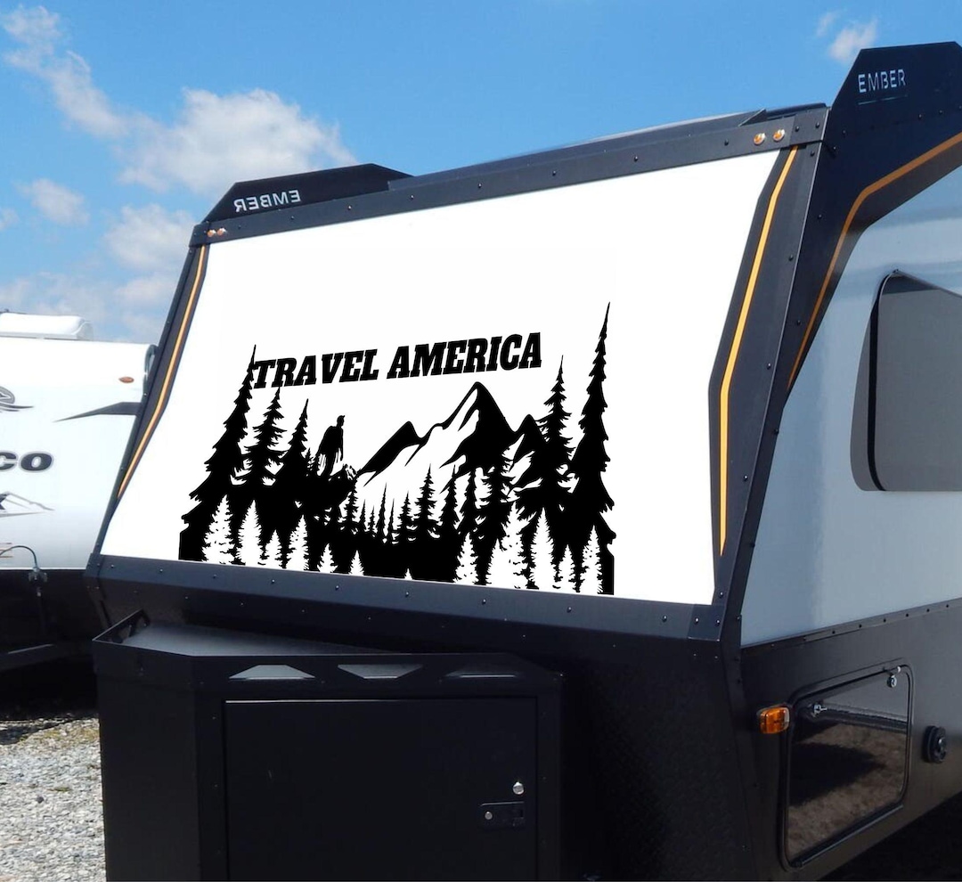 Camper RV Decals Graphics, American Travel Forest Sticker, Mountains ...