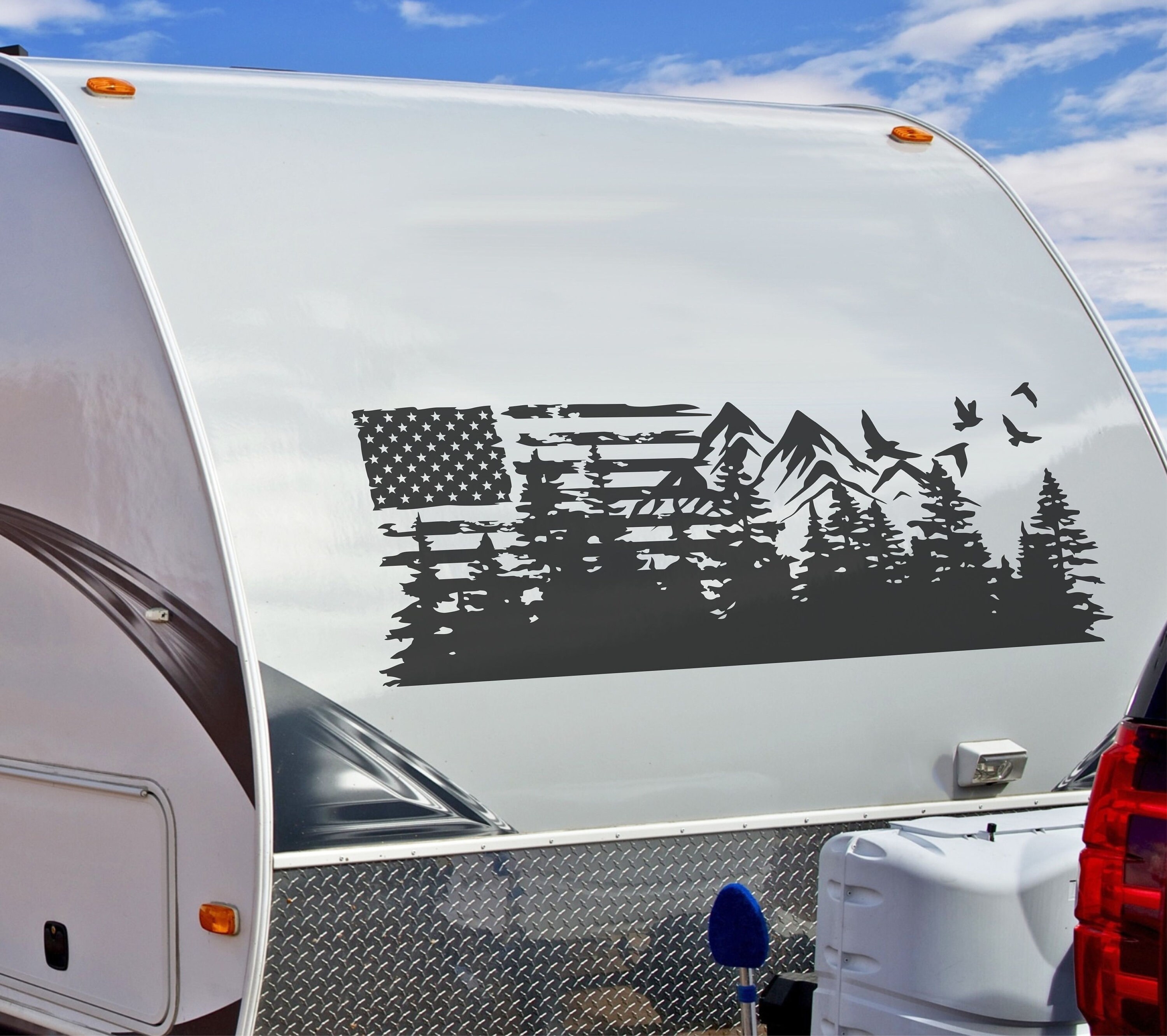 Set of 2 Camper RV Decals Graphics, American Flag Forest Sticker ...