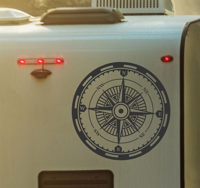 Compass Rose Camper RV Decal Adventure Awaits Sticker, Travel Sign ...