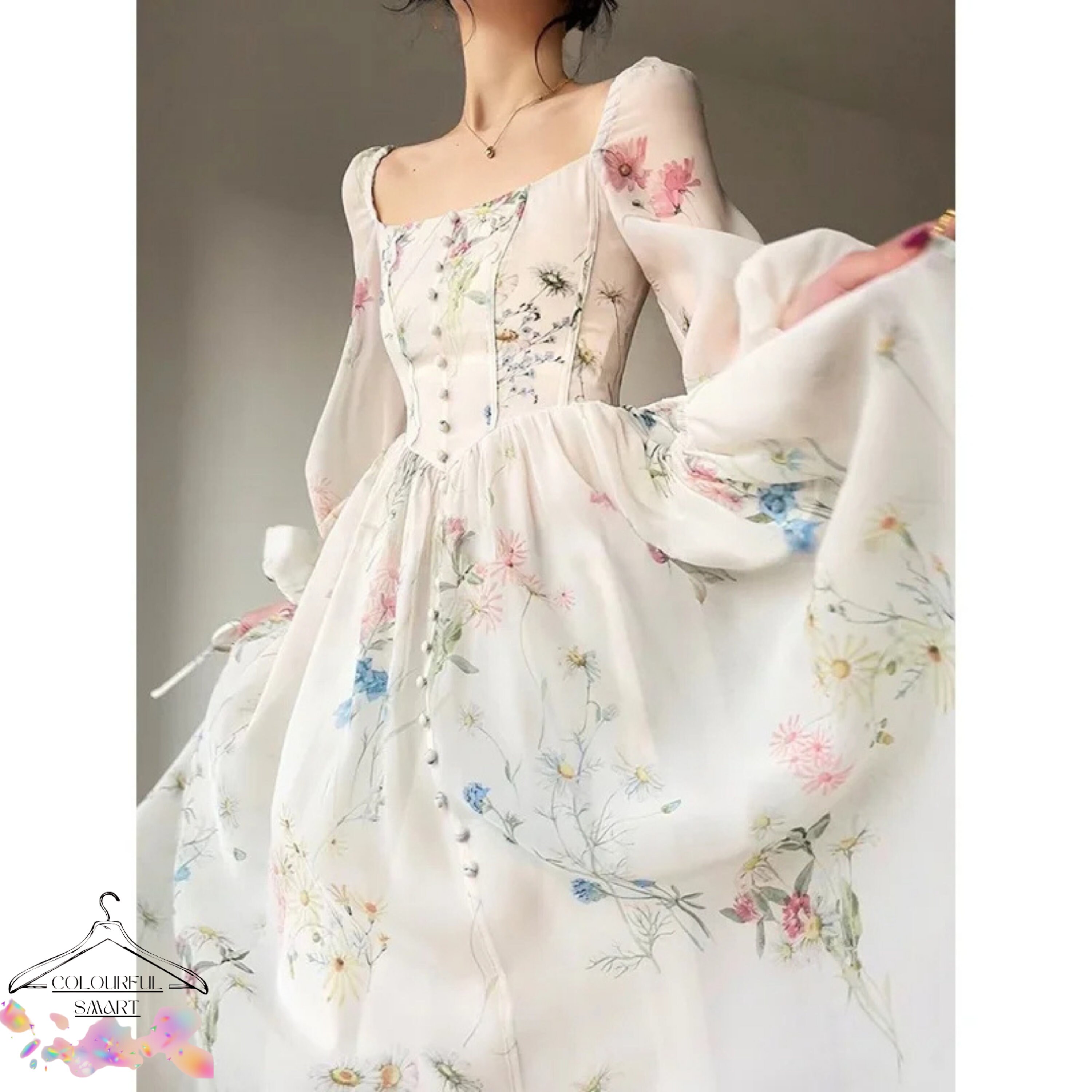 Handmade French Retro Floral Dress, Cottagetore Prom Cocktail Dress ...