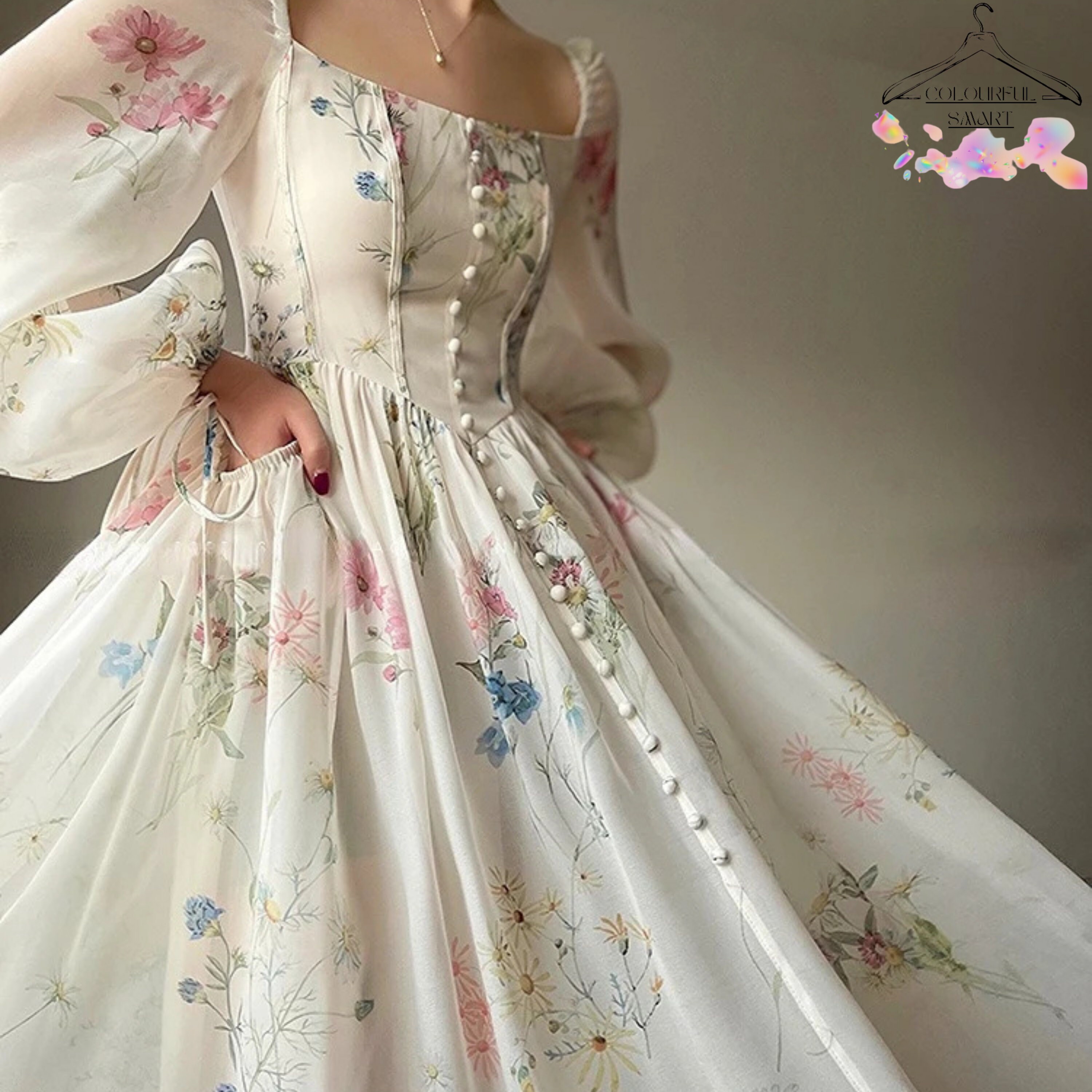 Handmade French Retro Floral Dress, Cottagetore Prom Cocktail Dress ...