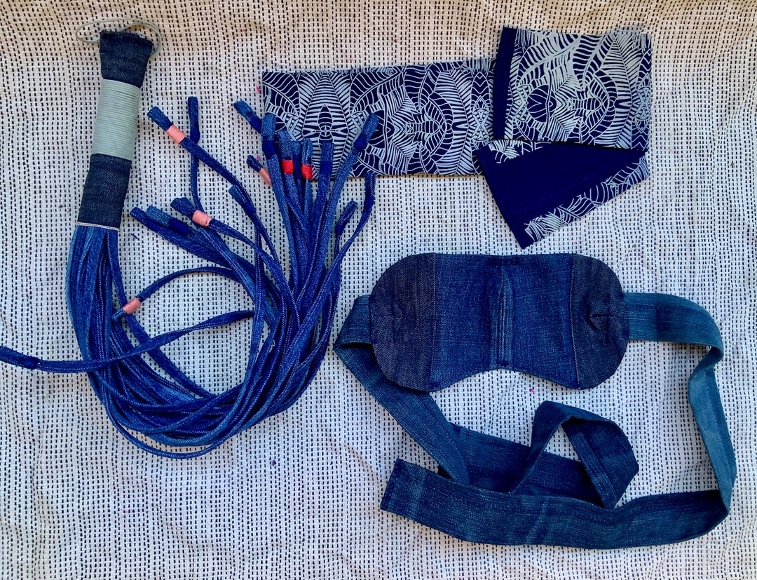 Sustainable Pleasure Box Artisanal Denim Flogger, Oversized Blindfold ...