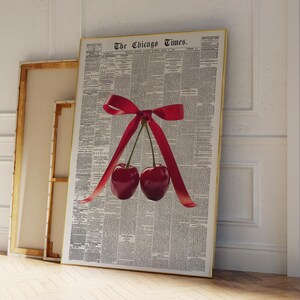 CHERRY and BOW PRINT, Trendy Wall Art, Printable Feminine Poster ...